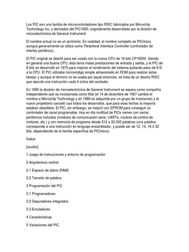 Los PIC Son Una Familia de Microcontroladores Tipo RISC Fabricados Por Microchip Technology Inc ...