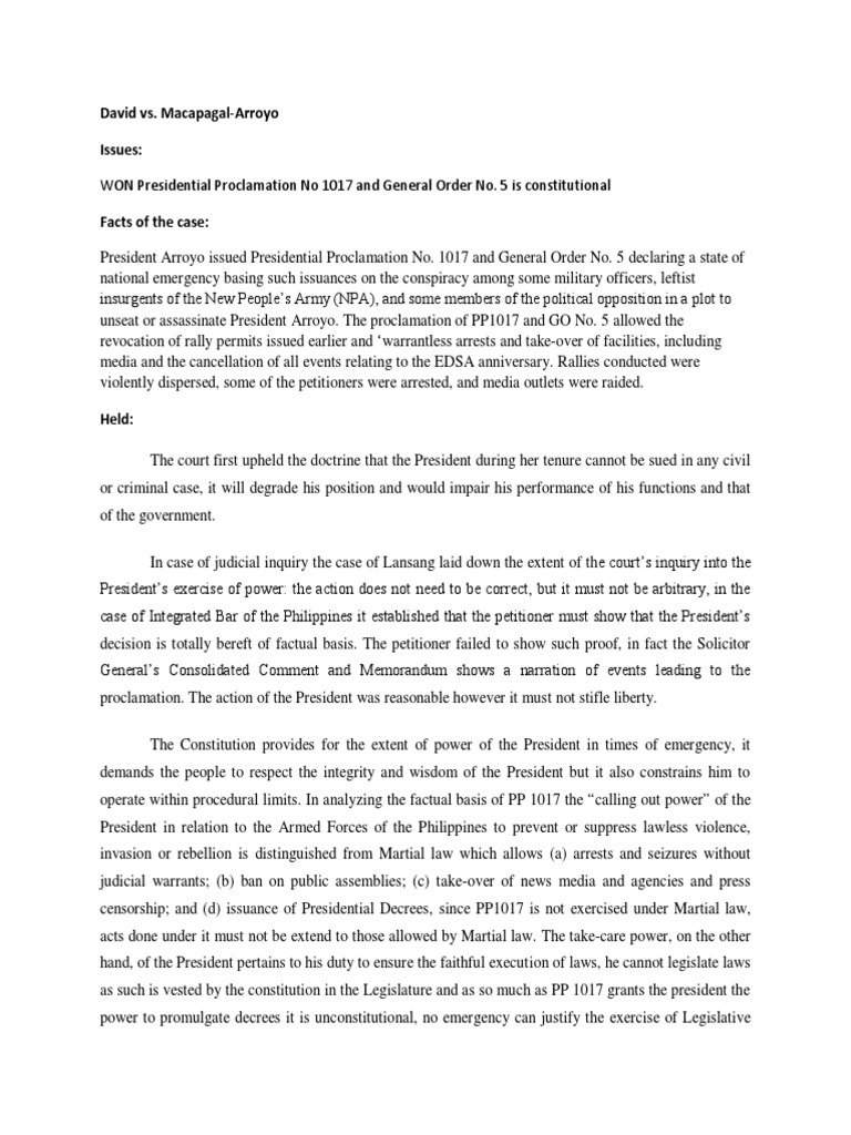 David vs. Macapagal-Arroyo Issues: Supreme Court Ruling on the ...