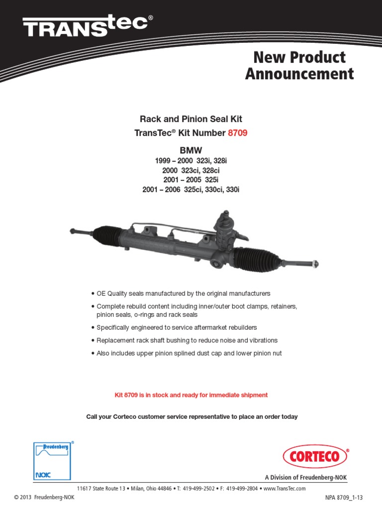 New Product Announcement: Rack and Pinion Seal Kit Transtec Kit Number ...