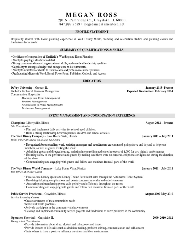 Updated Resume 10-9-2013 | PDF | Walt Disney World | Competence (Human ...
