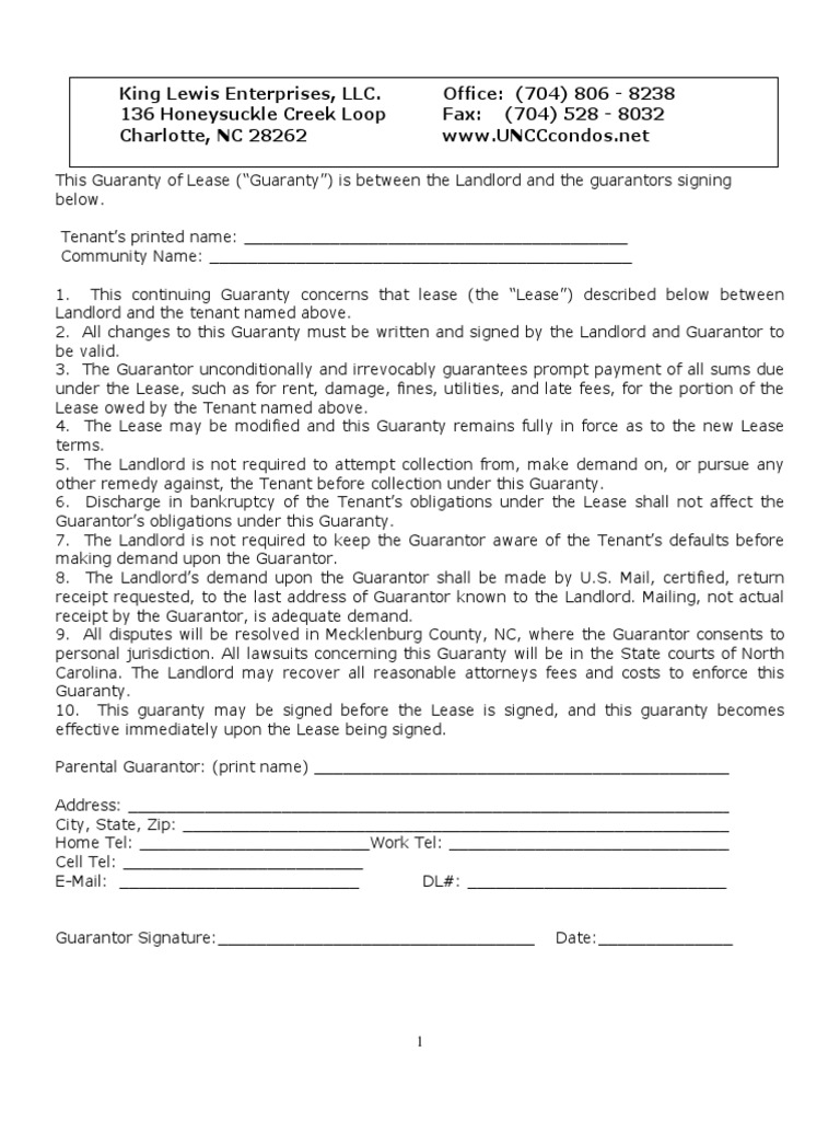 Lease Guaranty Agreement Template | PDF