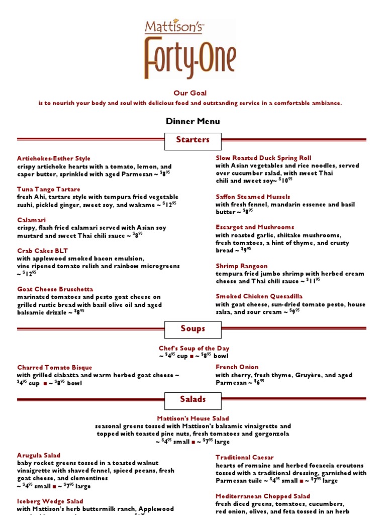 Mattison's Forty One Dinner Menu | Salad | Foods
