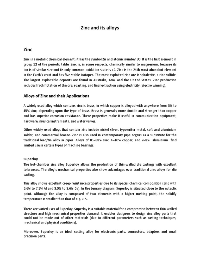 Alloys of Zinc and Their Applications | PDF