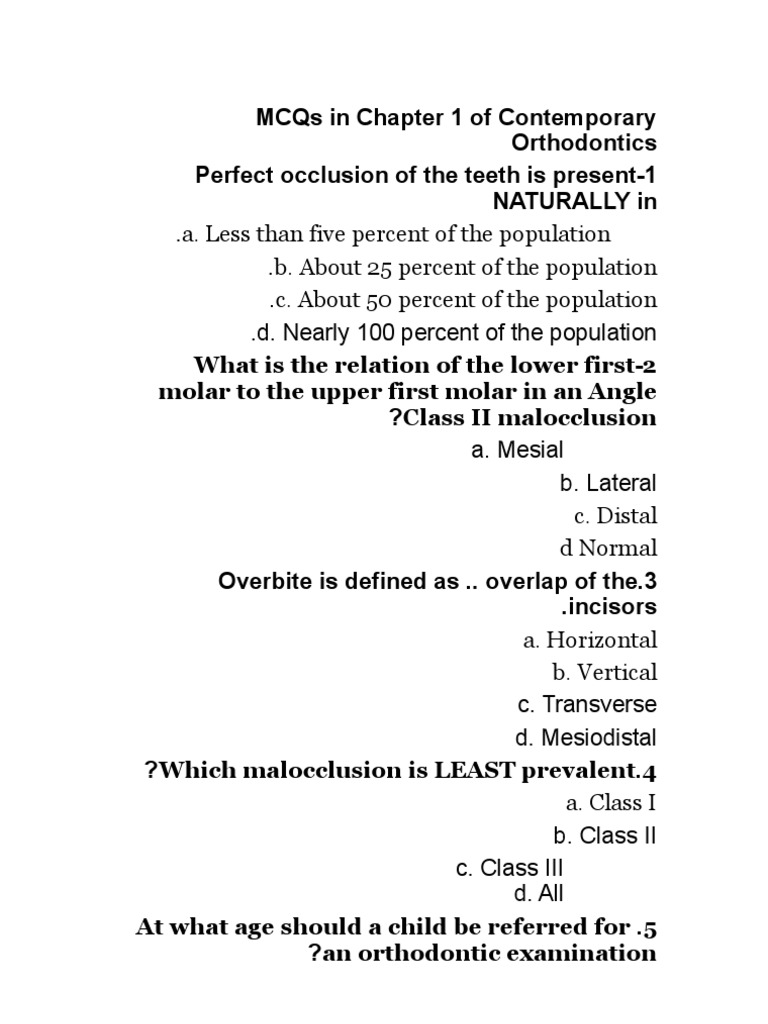 MCQs in Chapter 1 of Contemporary Orthodontics | PDF | Orthodontics ...