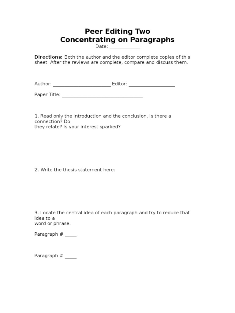 Peer Editing Paragraph Level | PDF