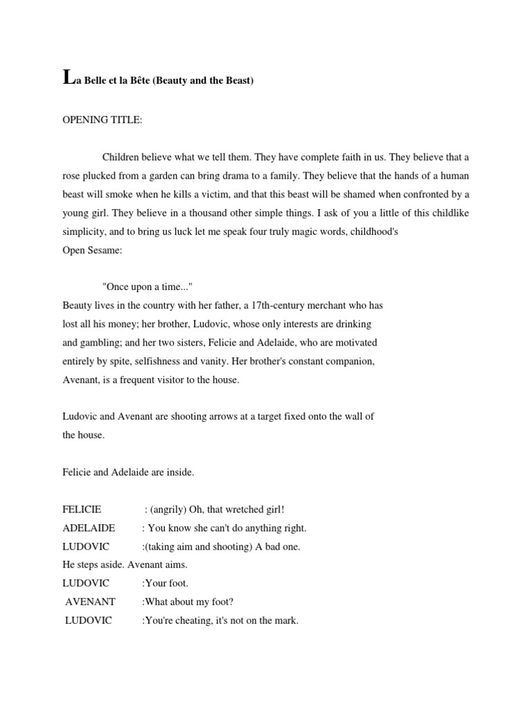 Beauty and the Beast: A Dramatic Script | PDF | Beauty