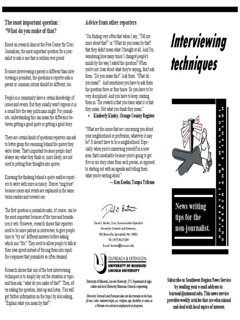 Essential Interviewing Techniques Guide | PDF | Interview | Journalism