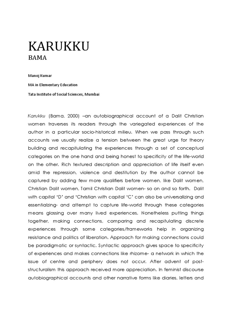 Bama's Karukku: A Dalit Woman's Journey | PDF | Social Science ...