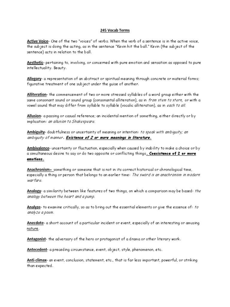 High School 245 AP Literature Vocabulary Terms | PDF | Metre (Poetry ...