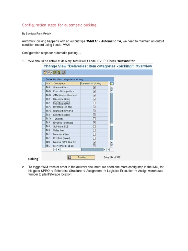 Automatic Picking Configuration in SAP | PDF | Logistics | Warehouse