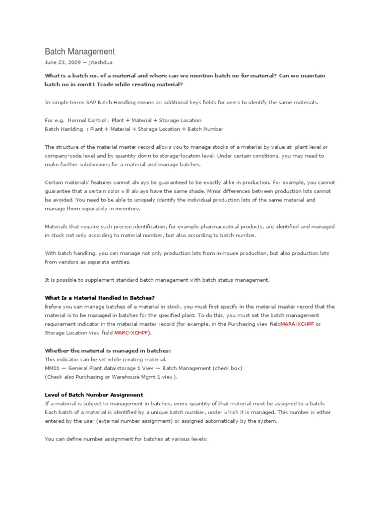 Batch Management | PDF | Shelf Life | Warehouse