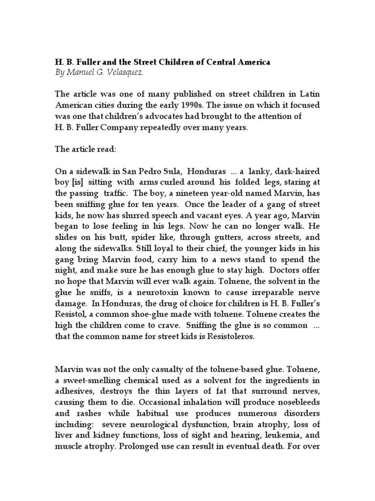 H. B. Fuller and Glue Abuse in Honduras | PDF | Adhesive | Poverty