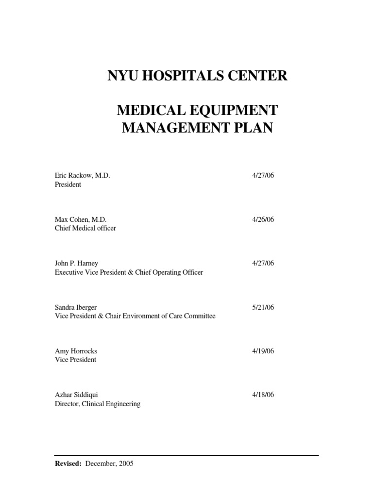 Medical Equipment Management Plan | PDF | Joint Commission | Medicine