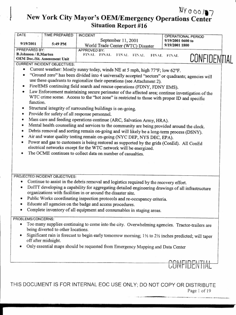 NY B19 Misc Fdr- NYC OEM Situation Report 16 | Federal Emergency ...