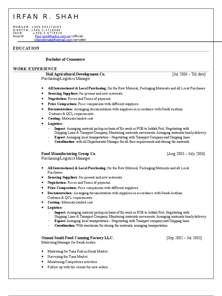 Irfan's Resume | PDF | Pricing | Logistics