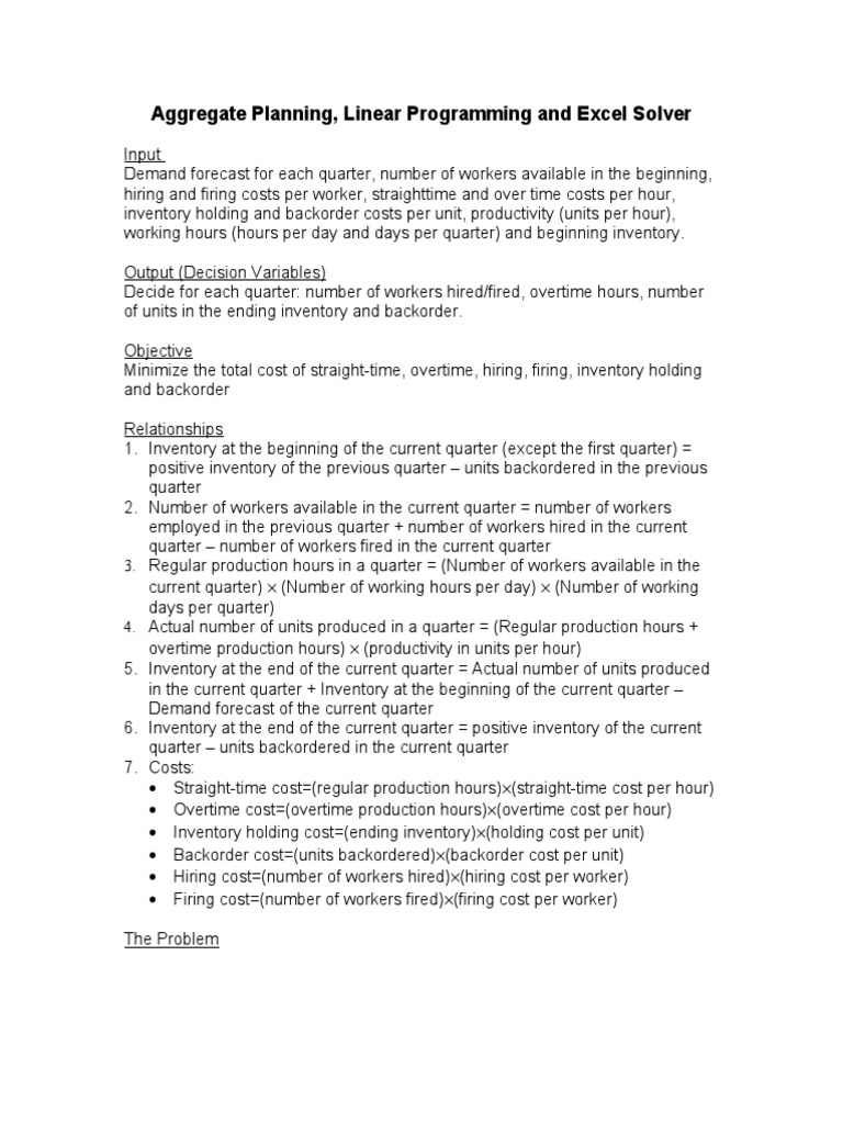 Aggregate Planning with Excel Solver | PDF | Linear Programming | Inventory
