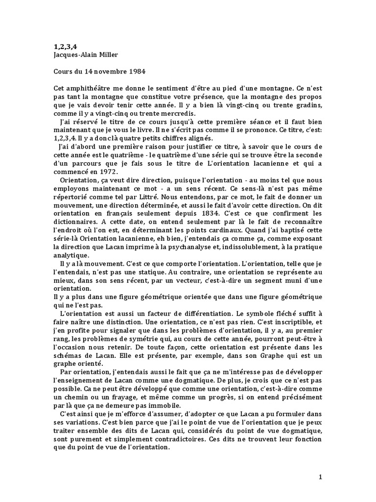 Jacques-Alain Miller, 1, 2, 3, 4 - Cours 1984-1985 | PDF | Jacques ...