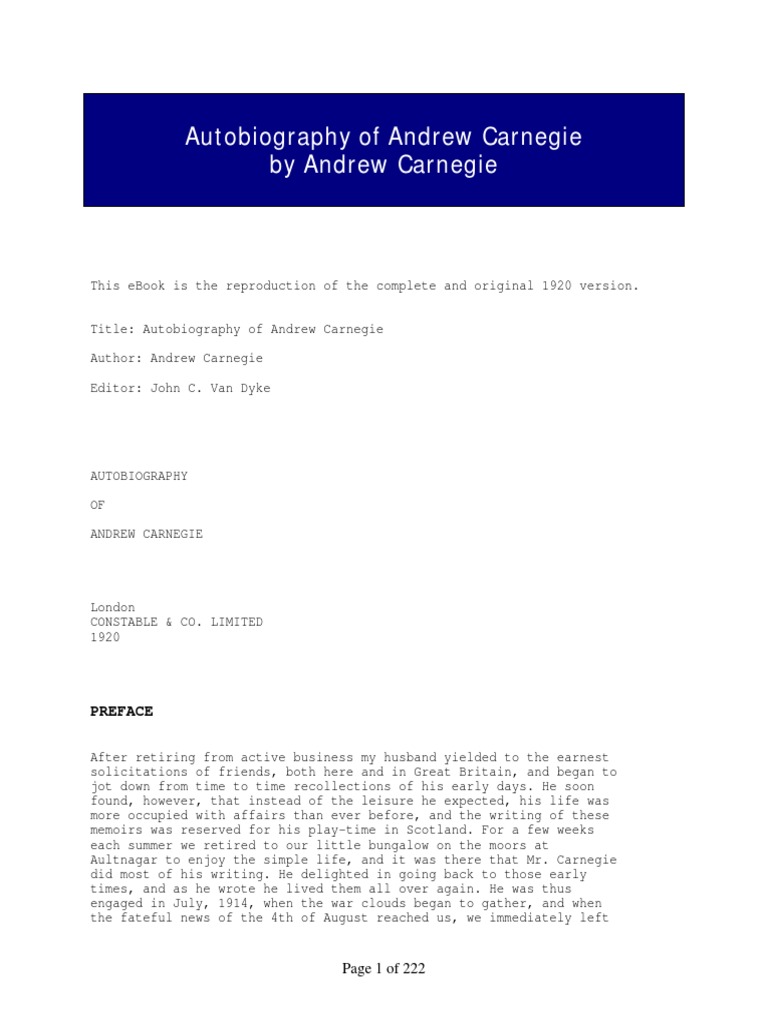 Autobiography of Andrew Carnegie | PDF | Business