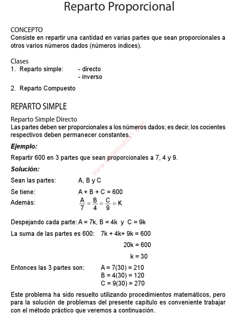 Reparto Proporcional: Conceptos y Ejercicios | PDF | Objetos ...