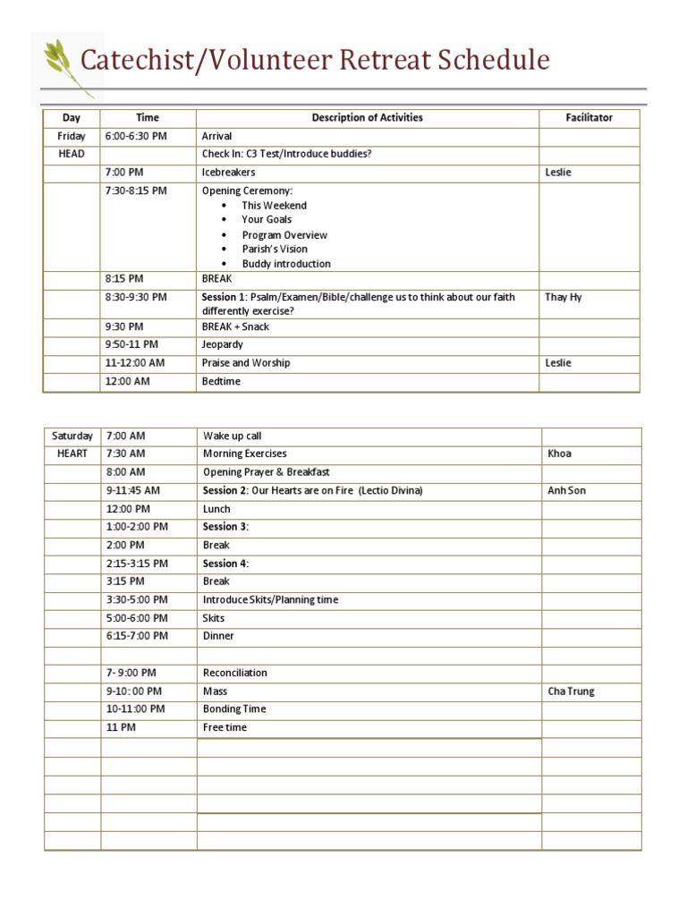 Catechist Retreat Schedule Overview | PDF
