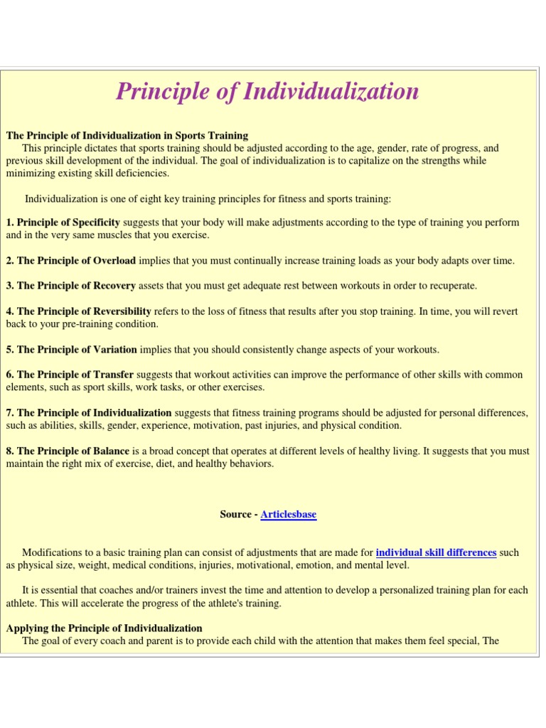 Principle of Individualization | PDF | Physical Exercise | Physical Fitness