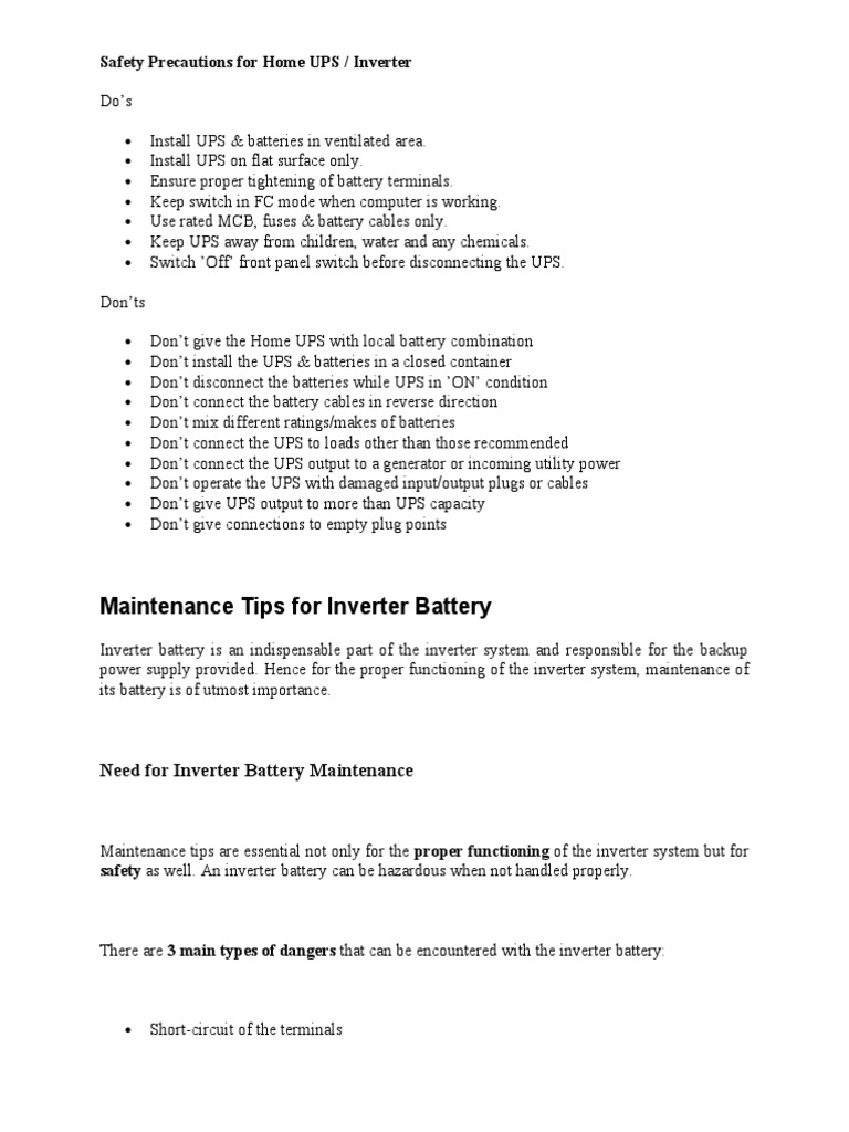 Safety Precautions For Home UPS - Inverter | PDF | Battery (Electricity ...