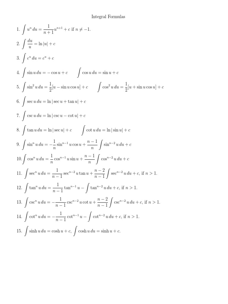 Integral Formulas | PDF | Mathematical Objects | Algebra
