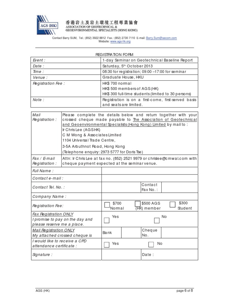 Geotechnical Seminar Registration Form | PDF