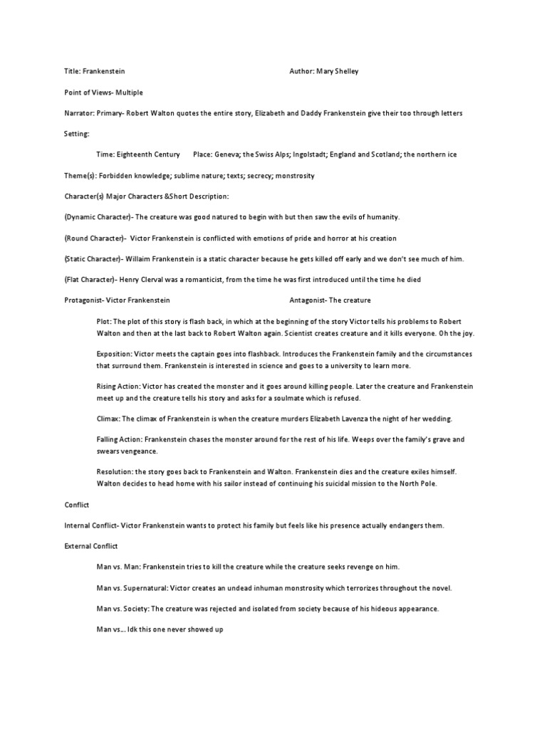 Literary Elements Frankenstein 5th Period | PDF | Frankenstein ...