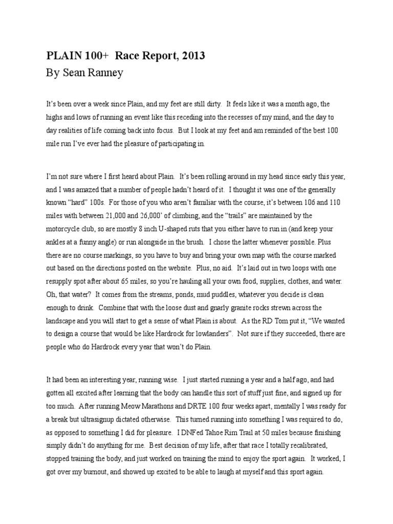 PLAIN Race Report - Sean Ranney | PDF | Sports | Nature