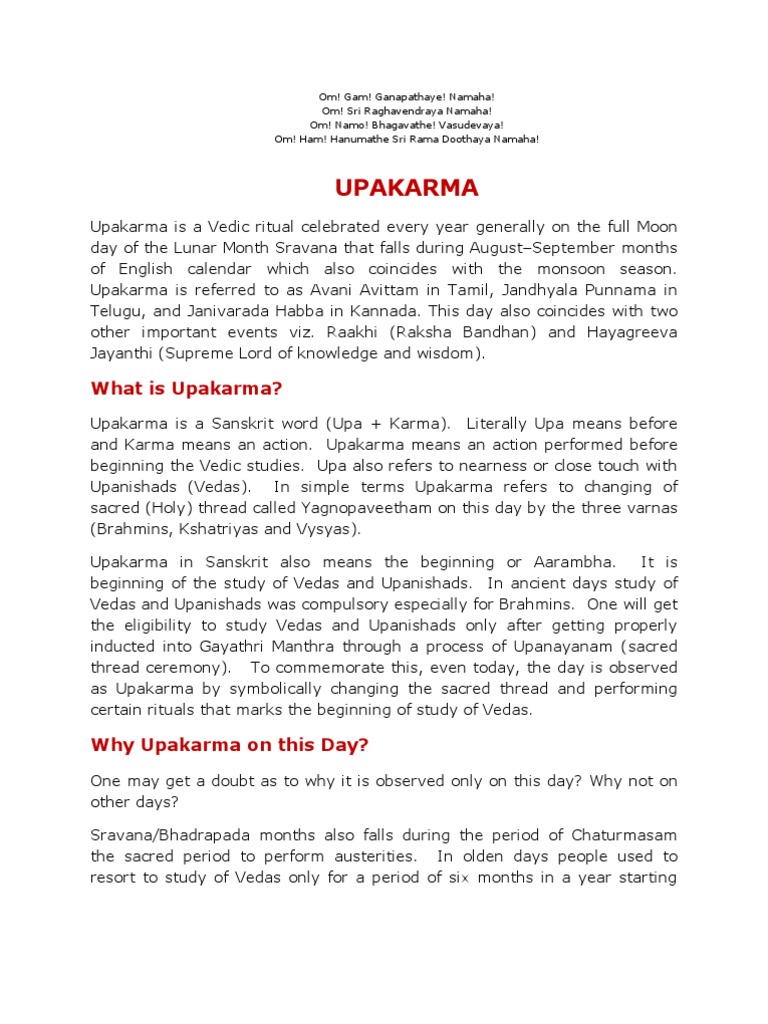 Upakarma - Significance | Download Free PDF | Vedas | Indian Religious ...