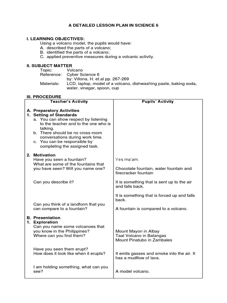 Eruption Volcano Lesson Plan Describe A Volcano Activity | KS2