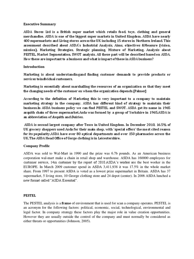 Asda Stores LTD Is A British Super Market Chain | PDF | Strategic ...
