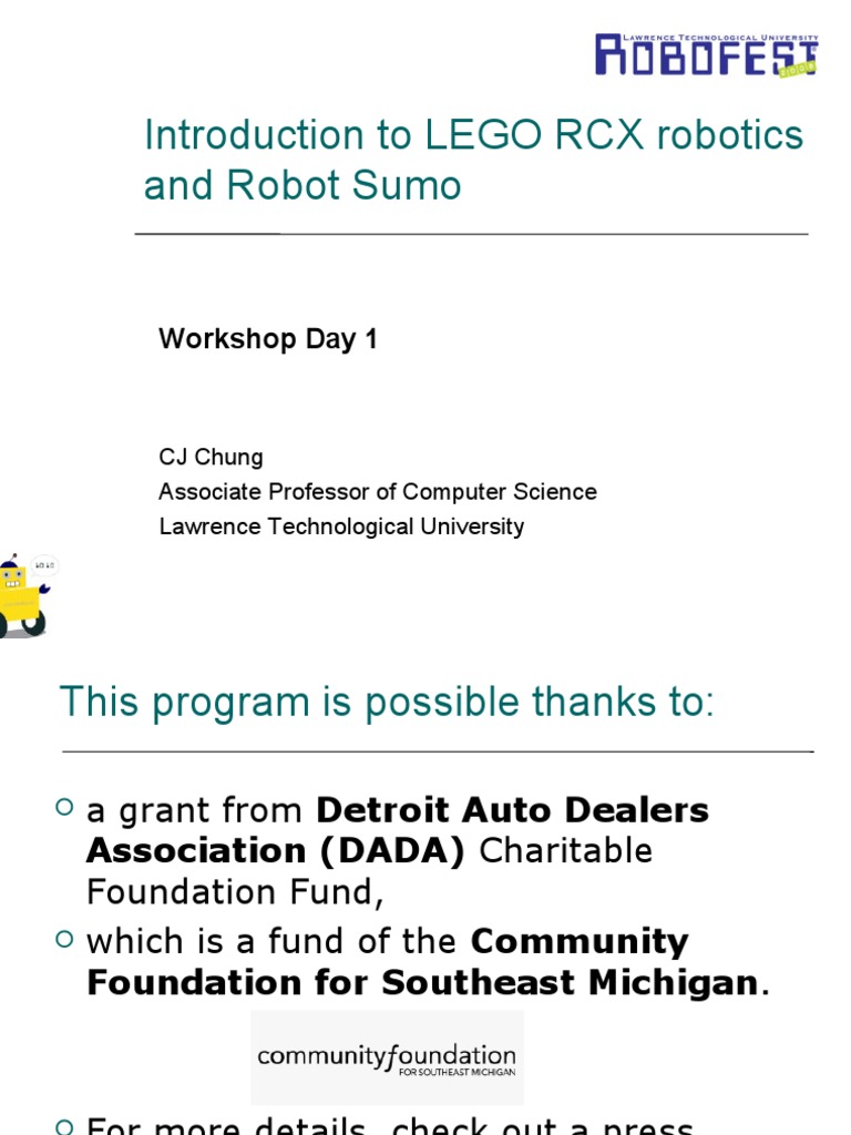 Introduction To LEGO RCX Robotics and Robot Sumo: Workshop Day 1 ...