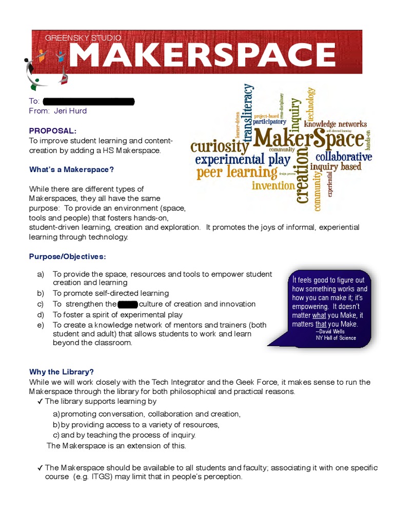 Library Makerspace Proposal | PDF | Libraries | Learning
