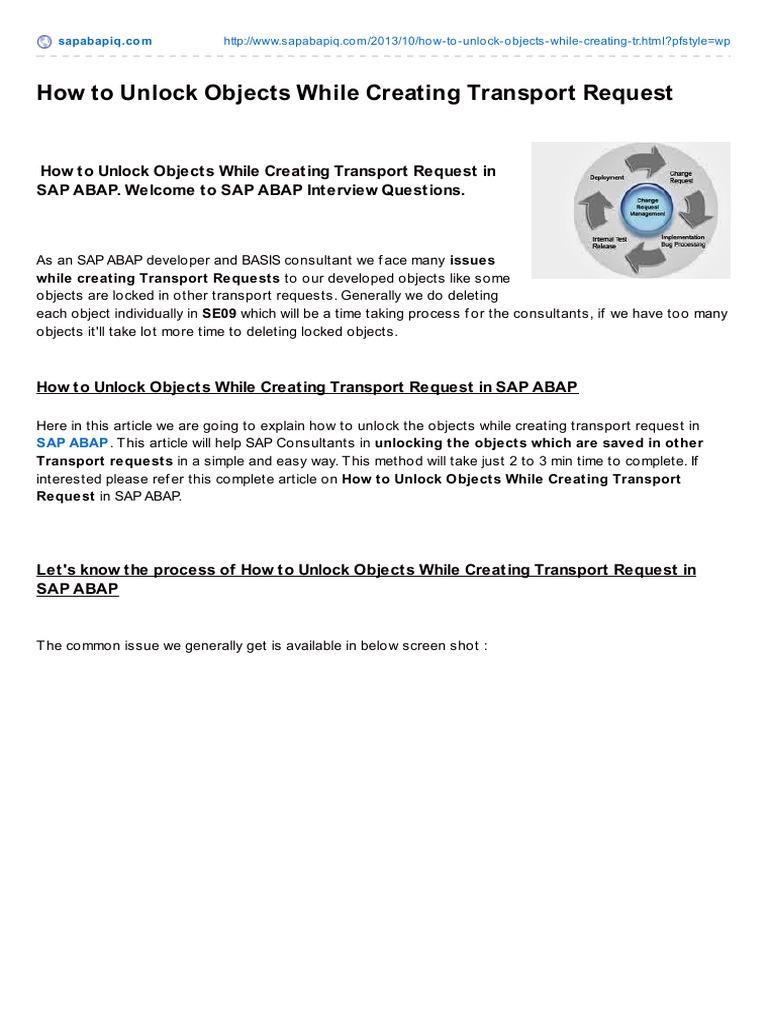 How To Unlock Objects While Creating Transport Request | Download Free PDF | Computing ...