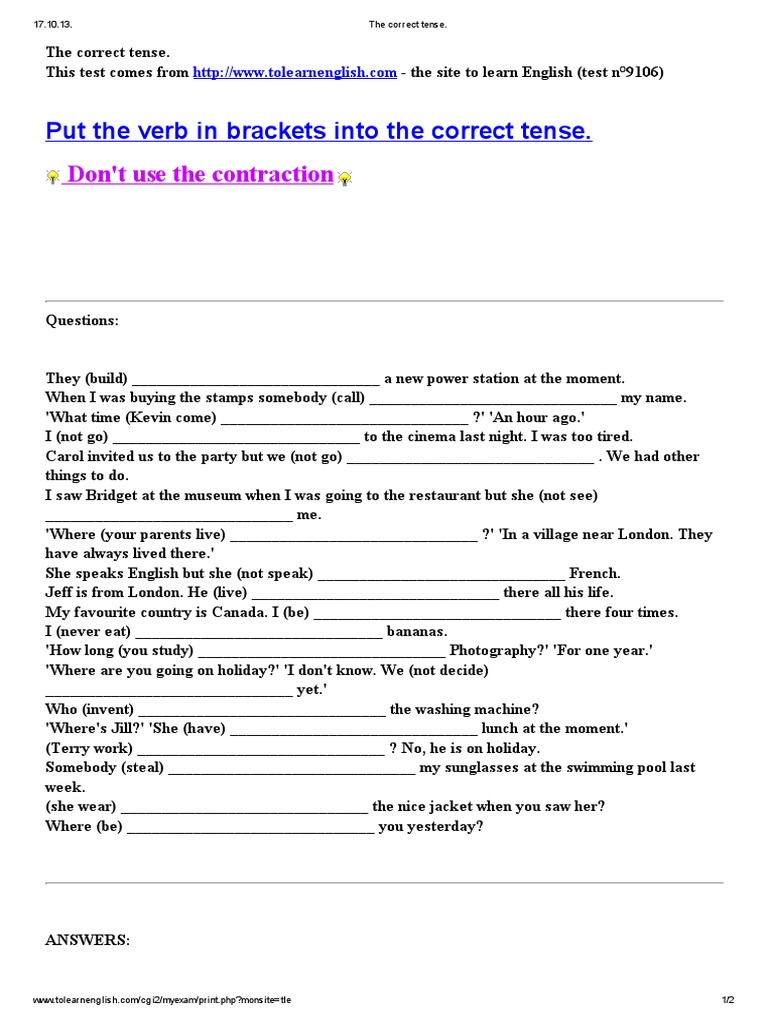 The Correct Tense | PDF