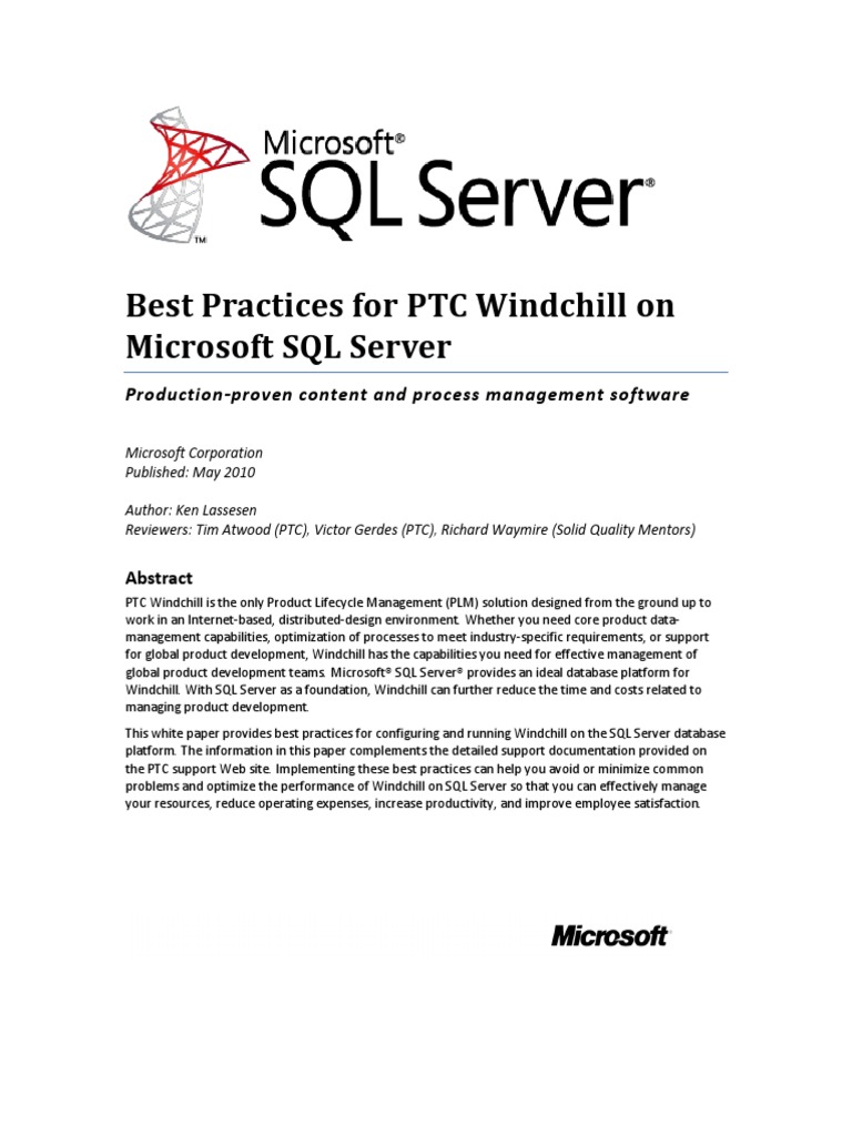 Best Pracsticbestes PTC Windchill On SQL Server | PDF | Microsoft Sql ...
