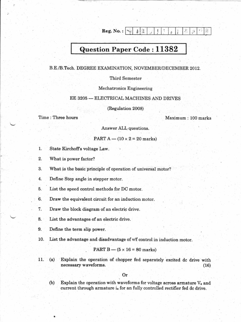 Electrical Machines and Drives Exam Paper | PDF | Science & Mathematics ...