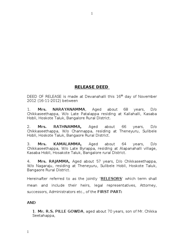 RELEASE DEED | Private Law | Social Institutions