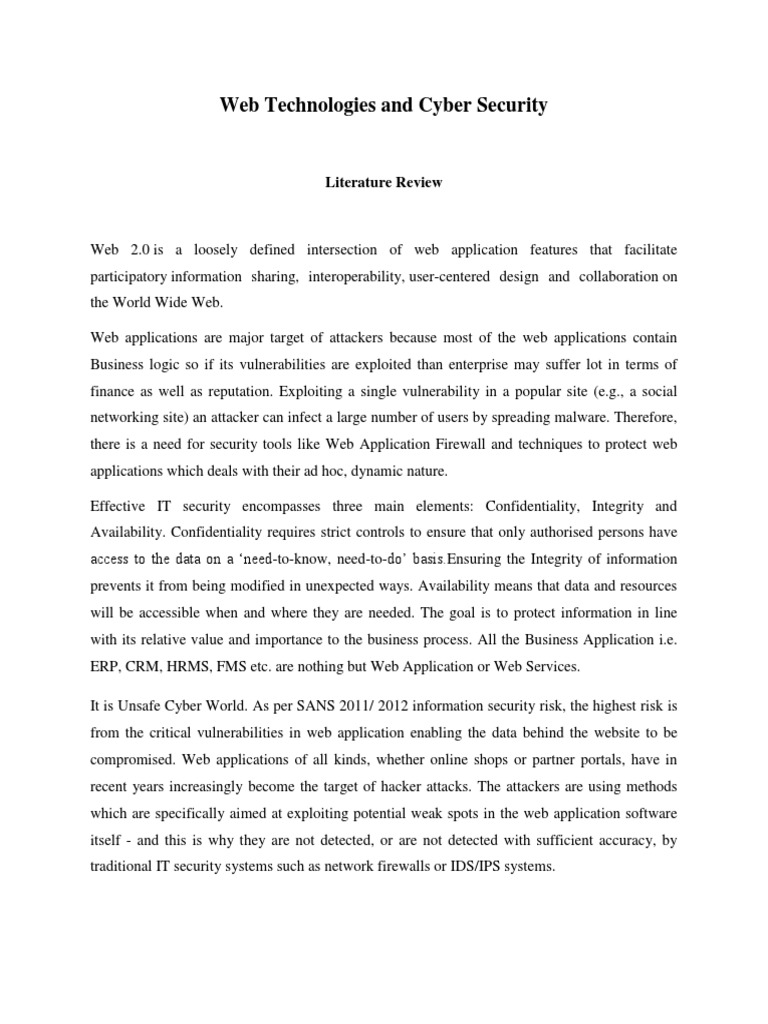 Web Technologies And Cyber Security Literature Review Pdf Java Script Computer Security