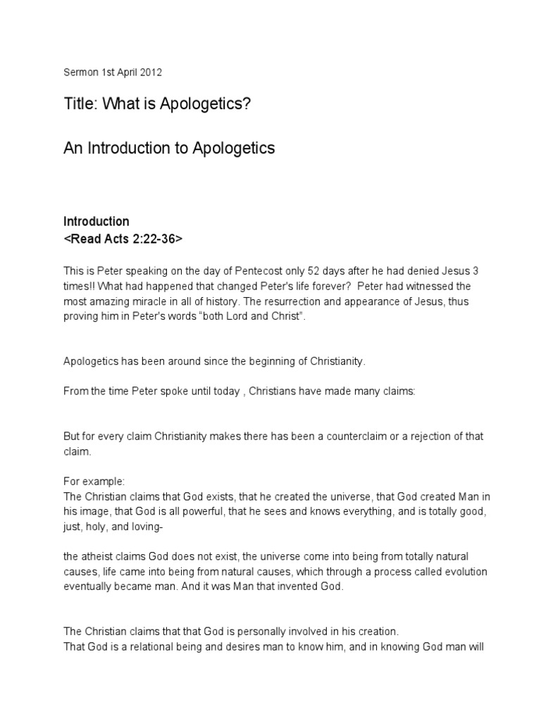 Title: What Is Apologetics? An Introduction To Apologetics | PDF ...