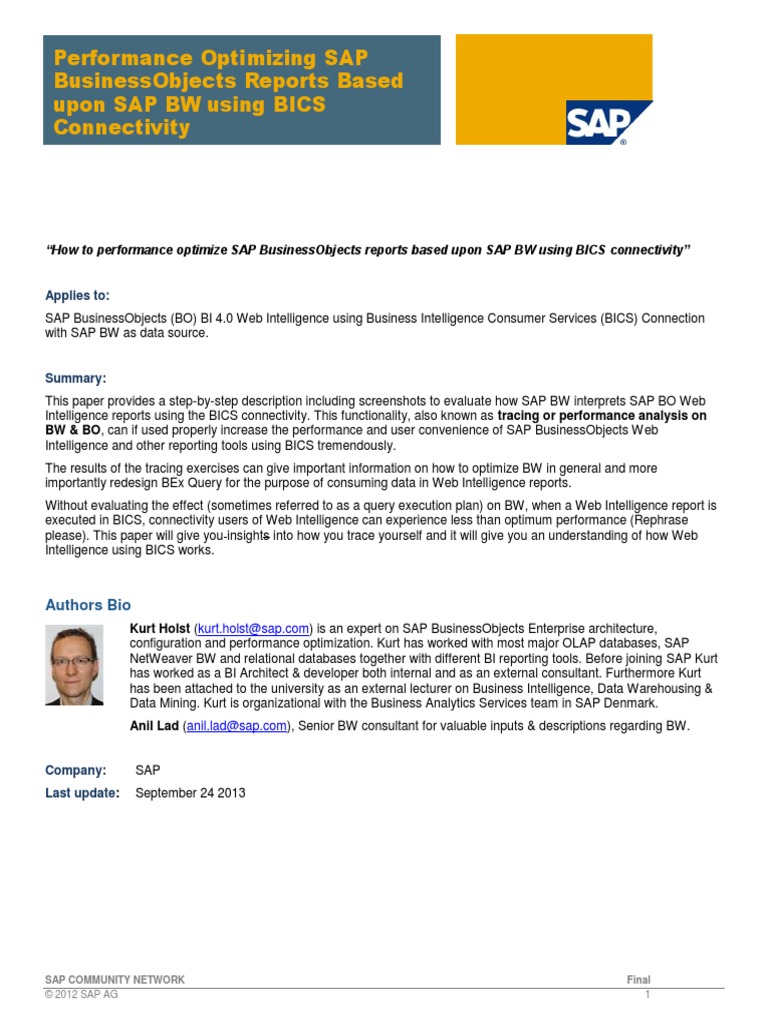 How To Performance Optimize SAP BusinessObjects Reports Based Upon SAP BW Using BICS ...