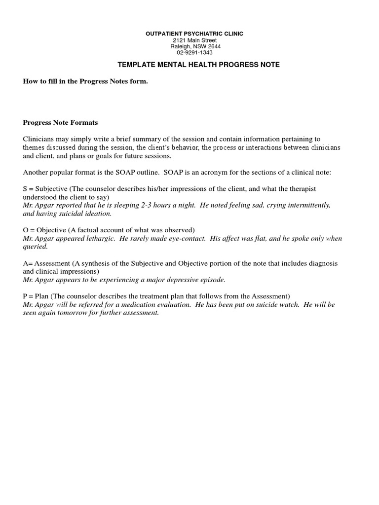 Raleigh Psychiatric Clinic Progress Note Template | PDF | Psychotherapy ...