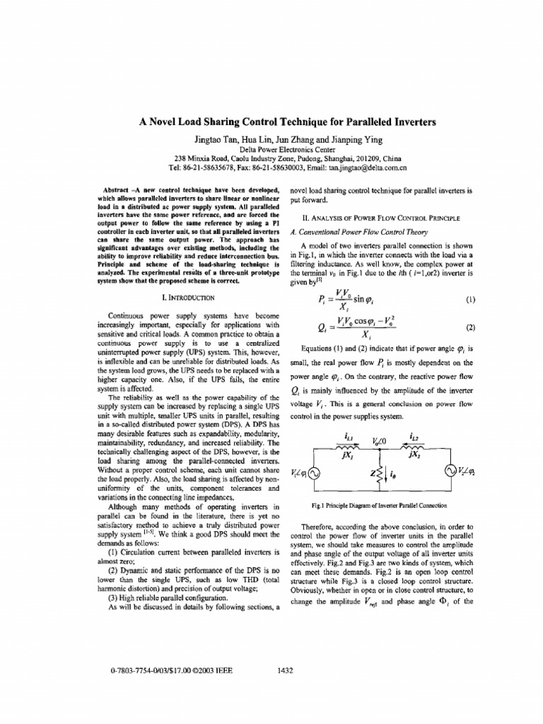 A Novel Load Sharing Control Technique For Paralleled Inverters | PDF ...