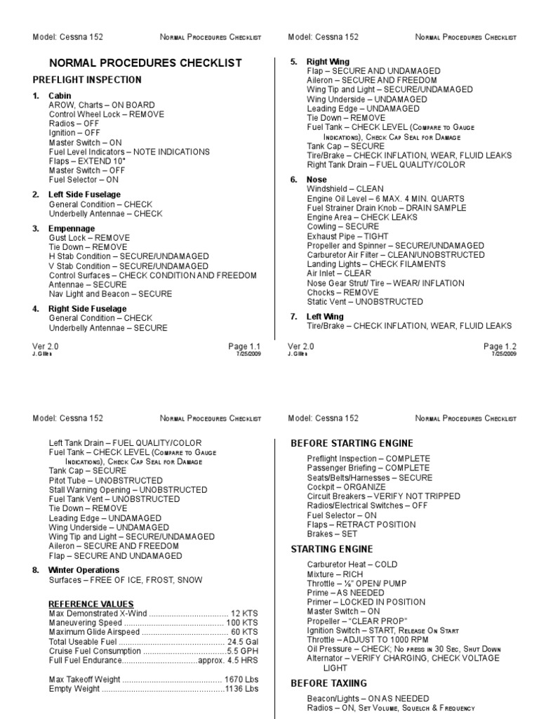 C152 Checklist.2 | PDF | Takeoff | Carburetor