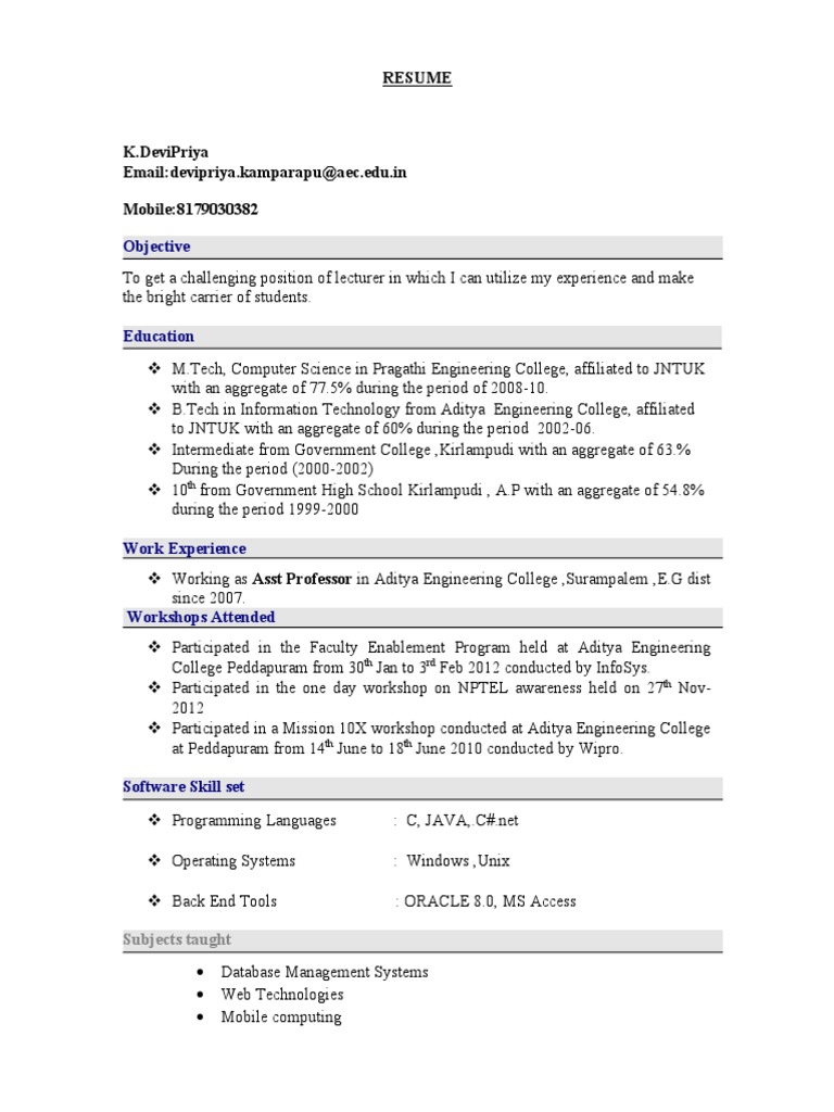 Resume Devi Priya | PDF | Engineering | Java (Programming Language)