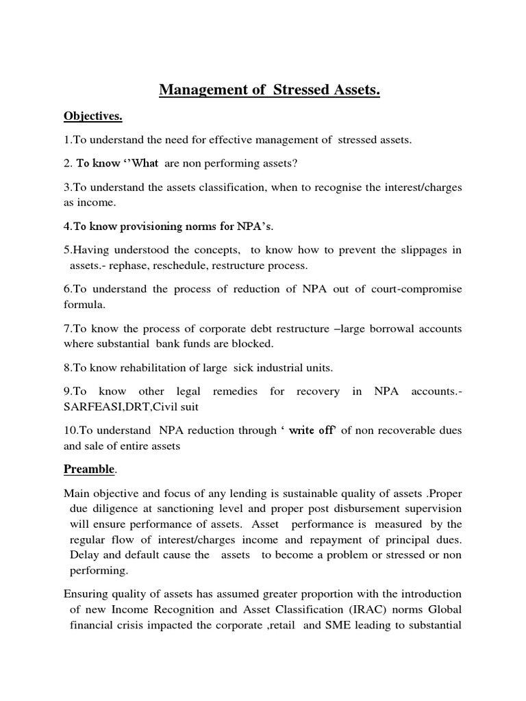 Management of Stressed Assets | PDF | Banks | Interest