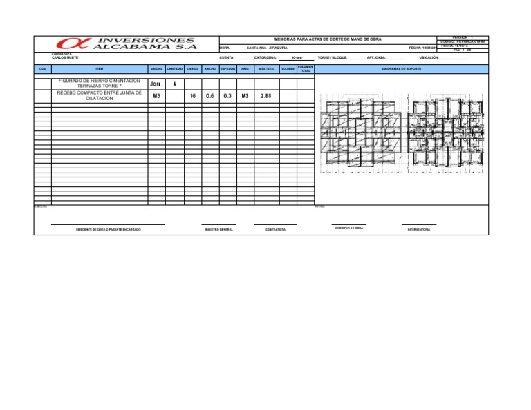 Copia de Formato de Corte de Obra Nuevo | PDF