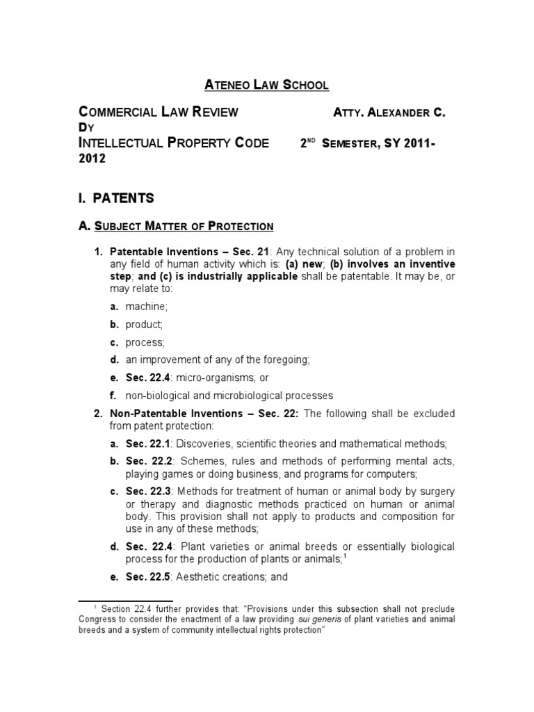 2011 Ip Code Outline - Als Commercial Law Review | PDF | Glossary Of Patent Law Terms | Patent ...